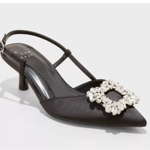 a new day | Shoes | A New Day Annette Black Satin Slingback Heels With ...
